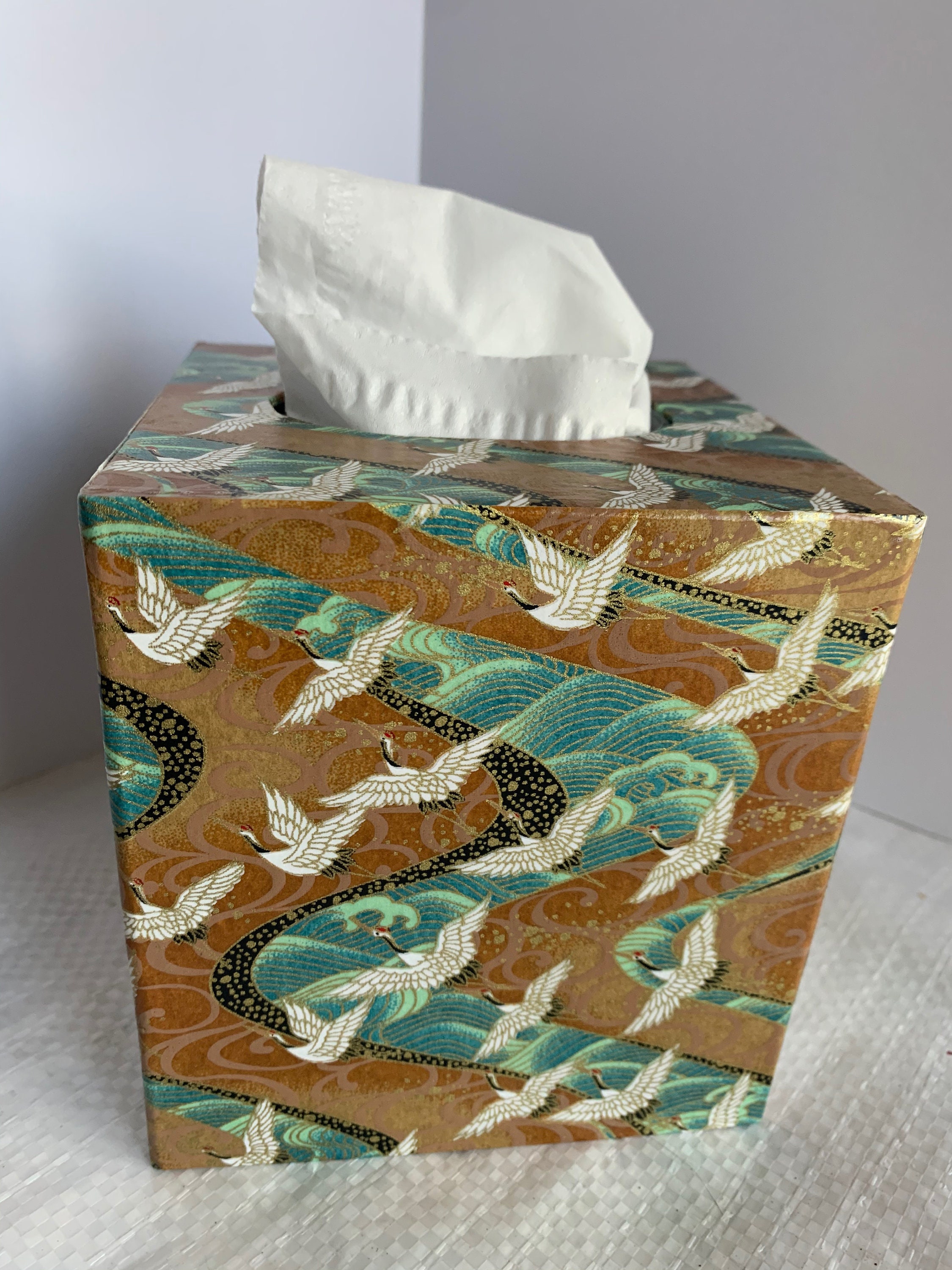 Tissue Box Cover Handcrafted With Japanese Chiyogami Washi Paper in Tan ...