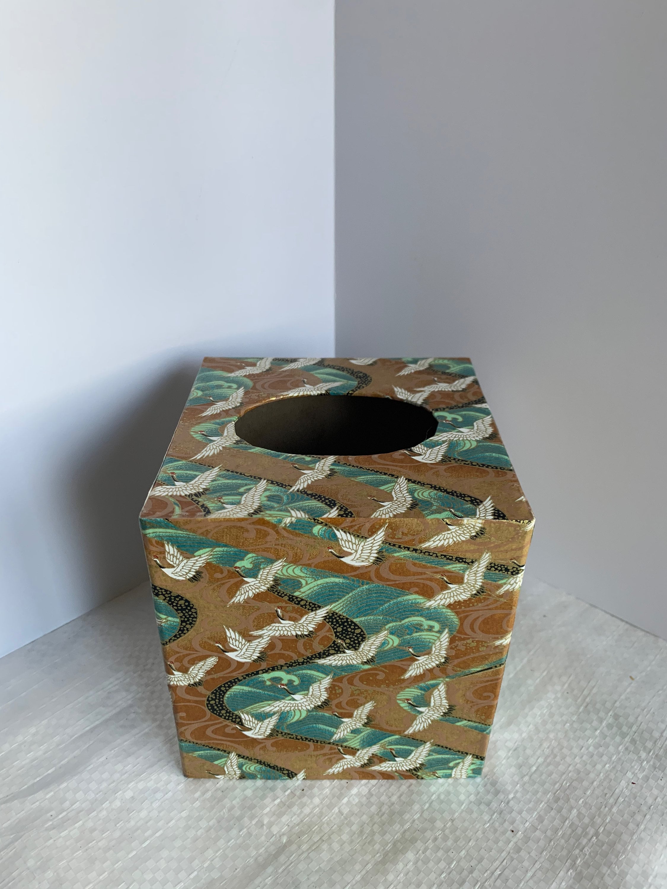 Tissue Box Cover Handcrafted With Japanese Chiyogami Washi Paper in Tan ...