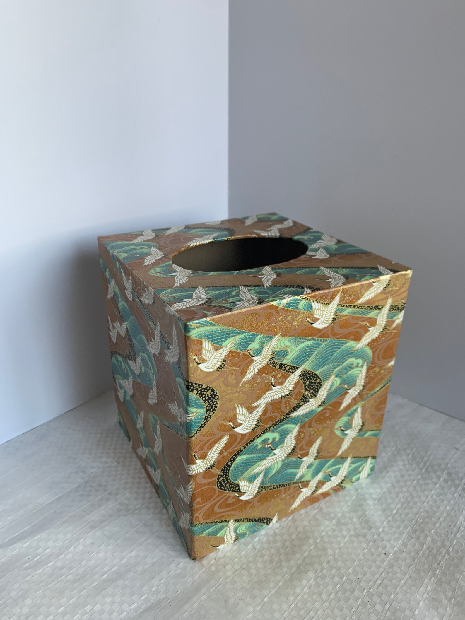 Tissue Box Cover Handcrafted With Japanese Chiyogami Washi Paper in Tan ...