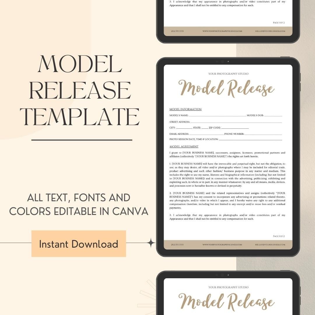 Photography Model Release Form, Release Form Template, Photography ...