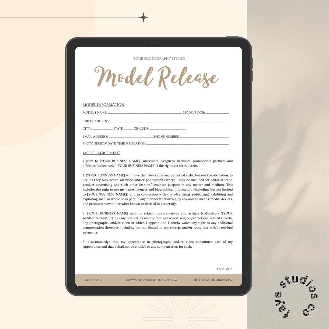 Photography Model Release Form, Release Form Template, Photography ...