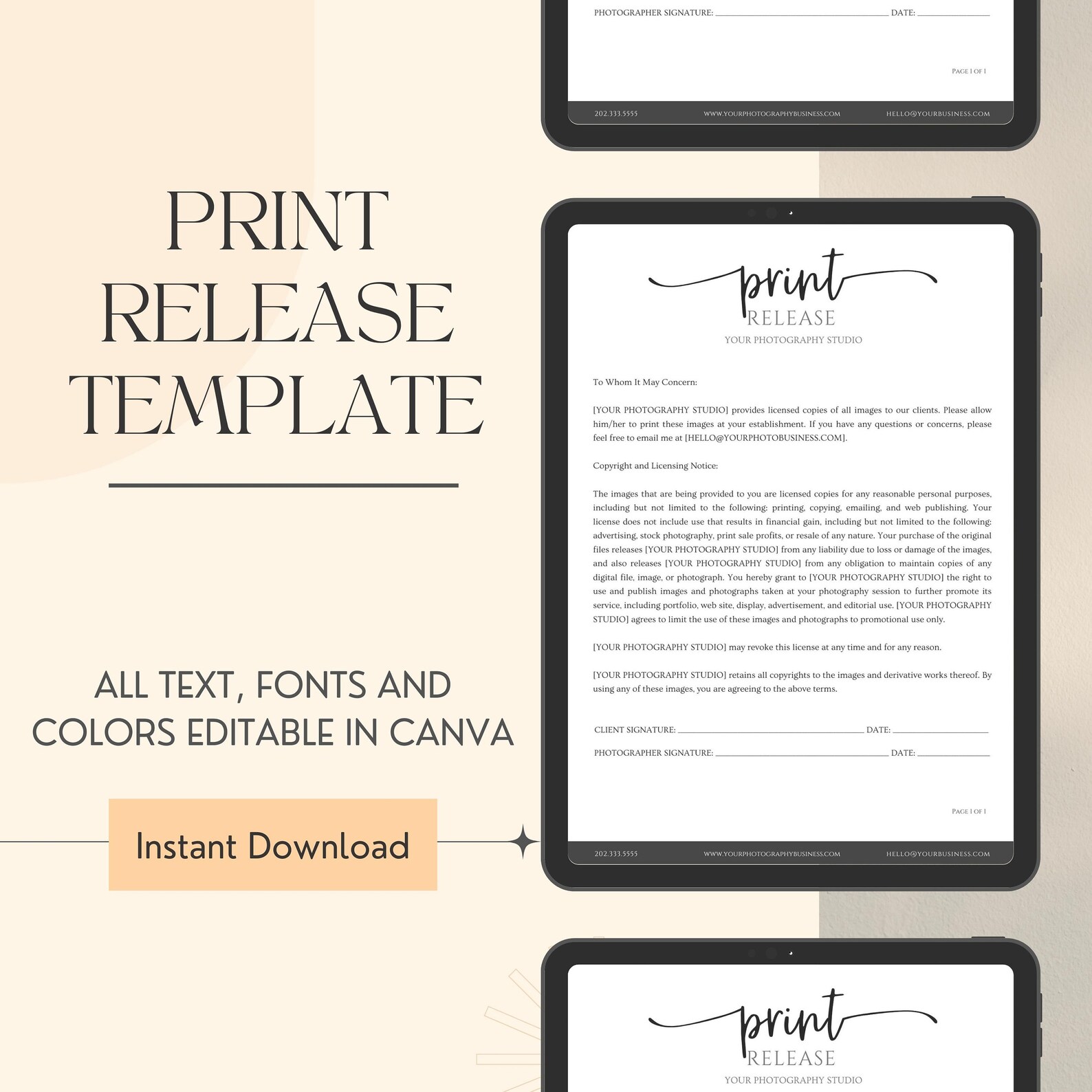 Client Photo Print Release Form, Photography Printing Release Form ...