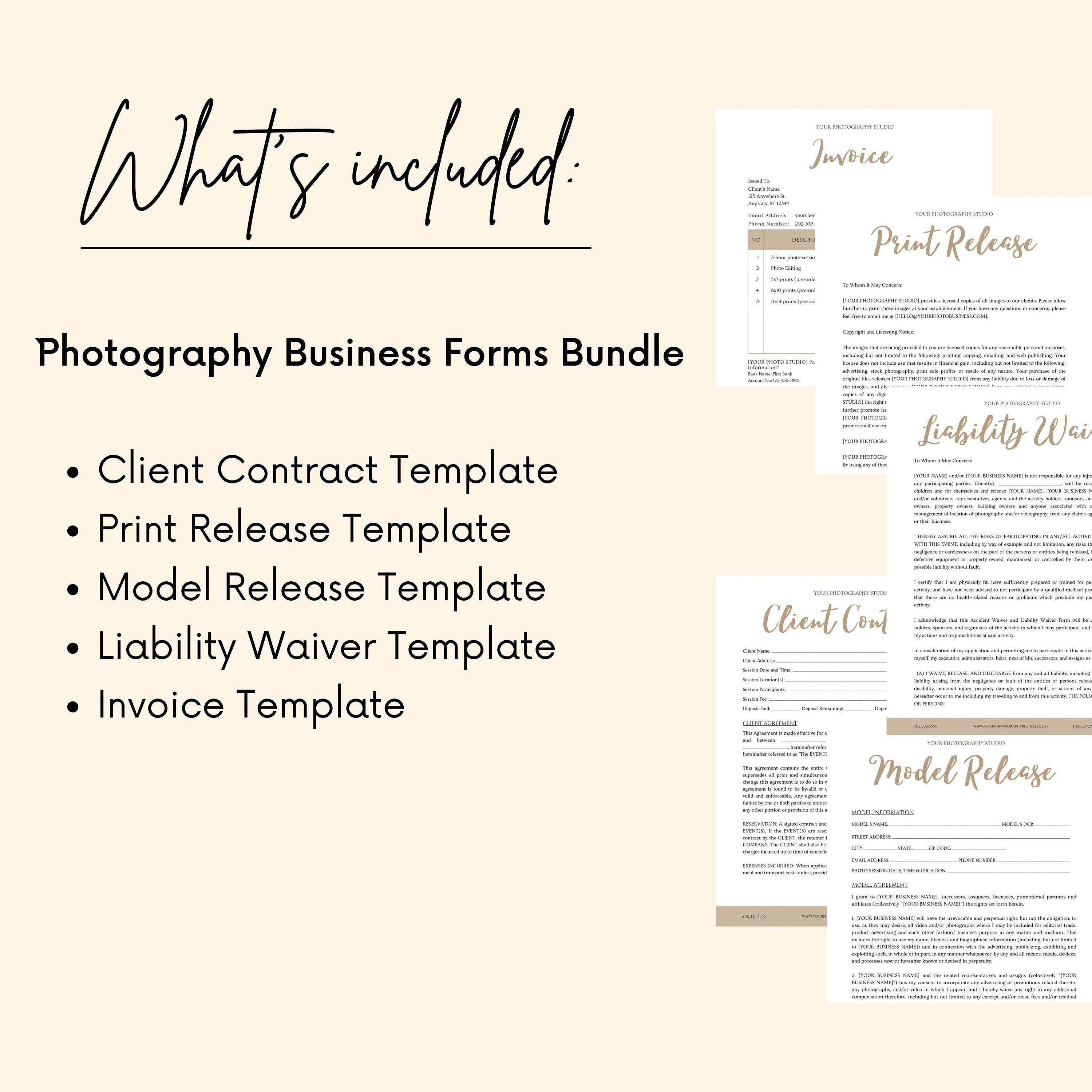Photography Forms Template Set, Photography Business Forms Bundle ...