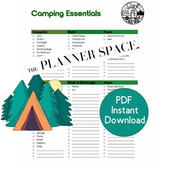 Printable Camping Checklist Instant Download PDF - Etsy Canada
