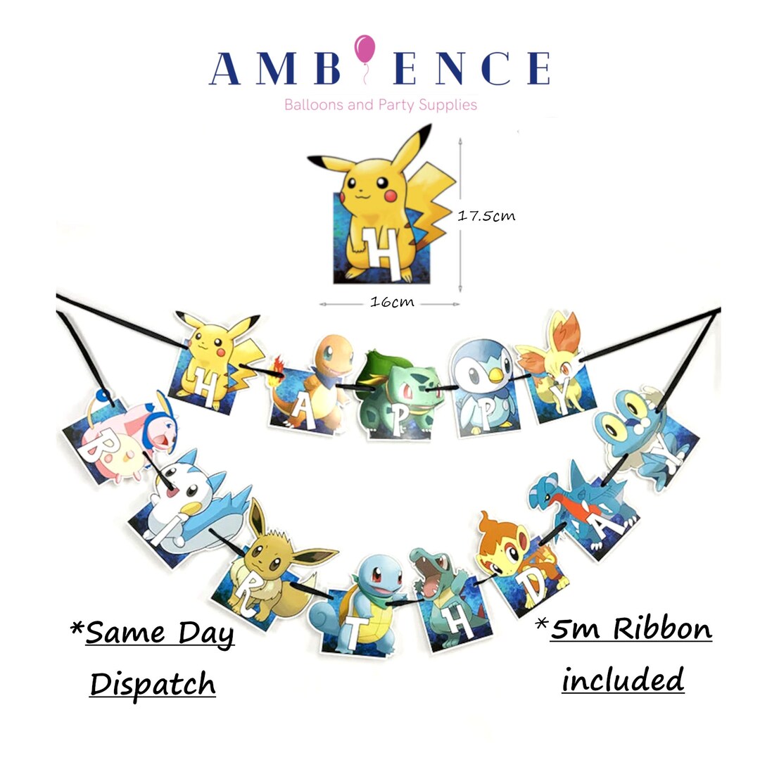 Pokemon 2-5m Happy Birthday Cardboard Bunting Banner Quality Pokemon ...
