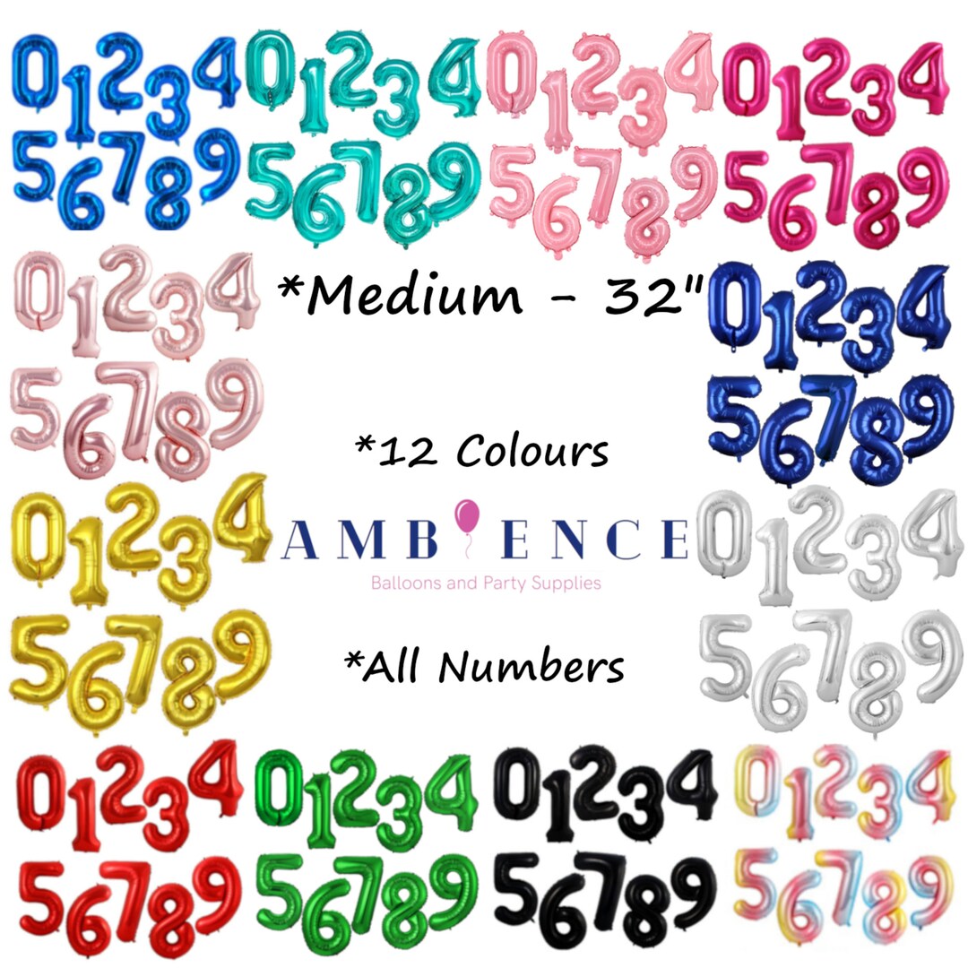 32 Foil Number Balloons 27 When Inflated 12 Different Colours Medium ...