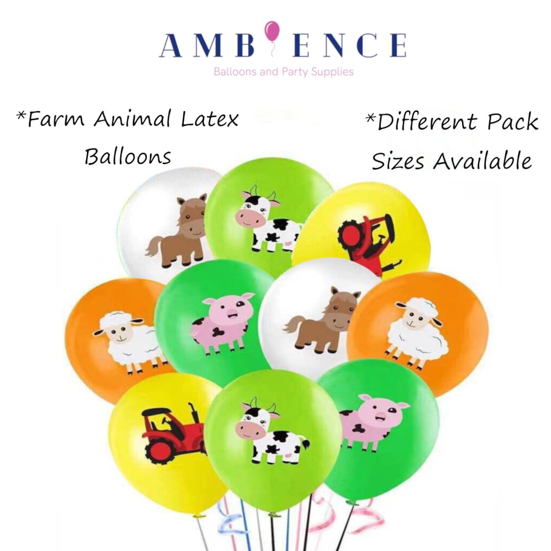 Farm Animal Balloons Helium or Air Fill 12 Latex Balloons Perfect for ...