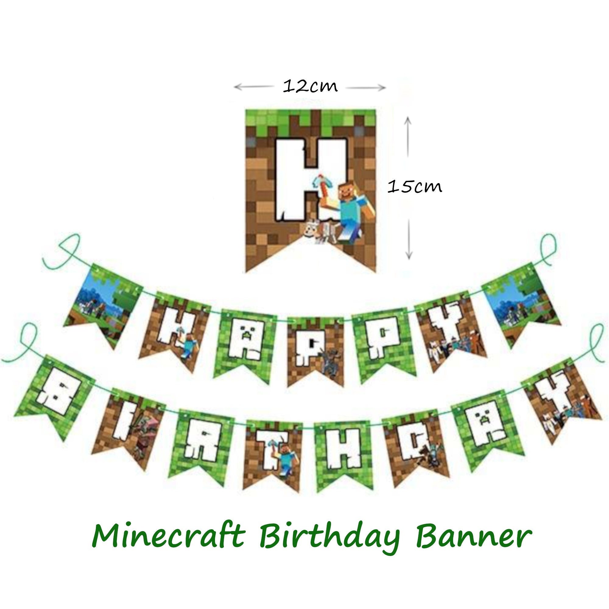 Minecraft Birthday Party Bunting Banner Minecraft Balloons - Etsy UK