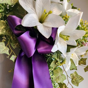 Cross Wreath for Front Door Boxwood Lily Wreath Cross Door Hanger ...