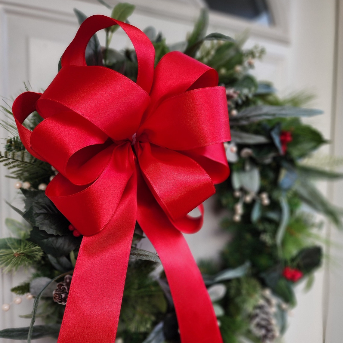 Christmas Wreath With Red Bow Holiday Wreath Front Door Winter - Etsy