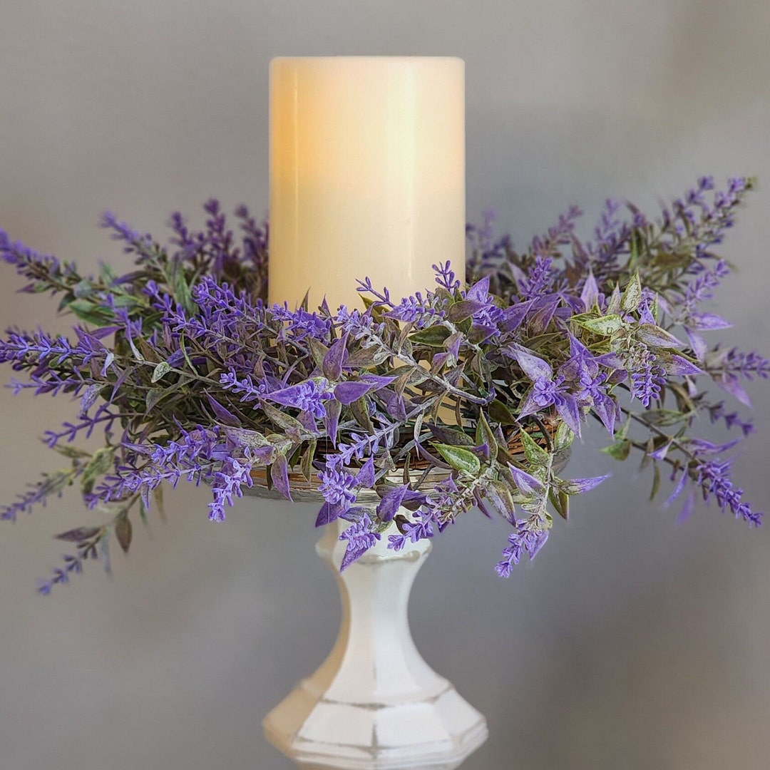 Lavender Candle Ring Lavender Mini Wreath for Pillar Candle Ring Wreath ...