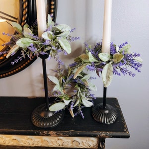 Taper Candle Mini Wreath Lambs Ear Lavender Candle Ring Wreath ...