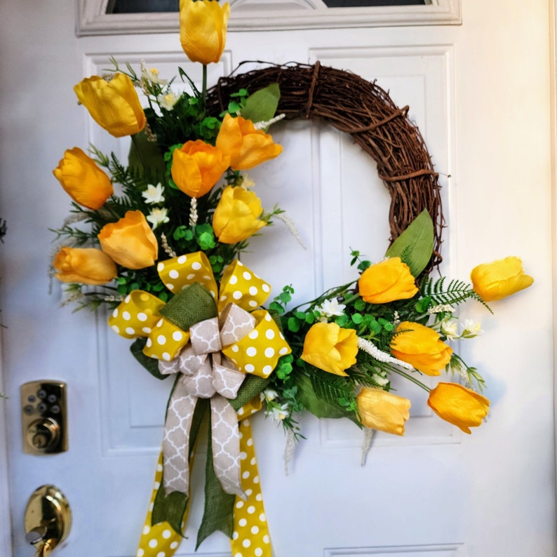 Wreath for Front Door Yellow Tulip Door Hanger Spring Yellow Tulip ...