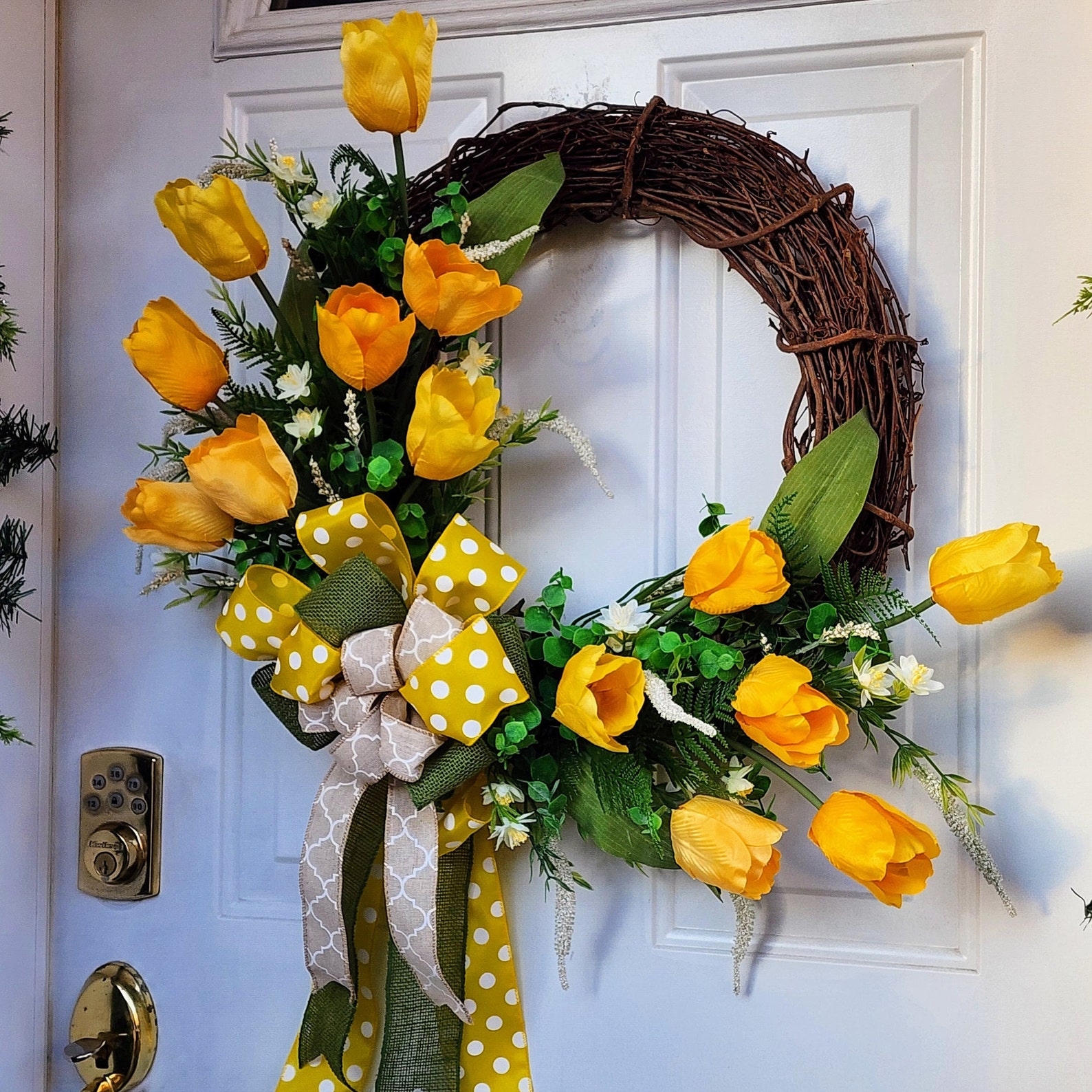 Wreath for Front Door Yellow Tulip Door Hanger Spring Yellow Tulip ...