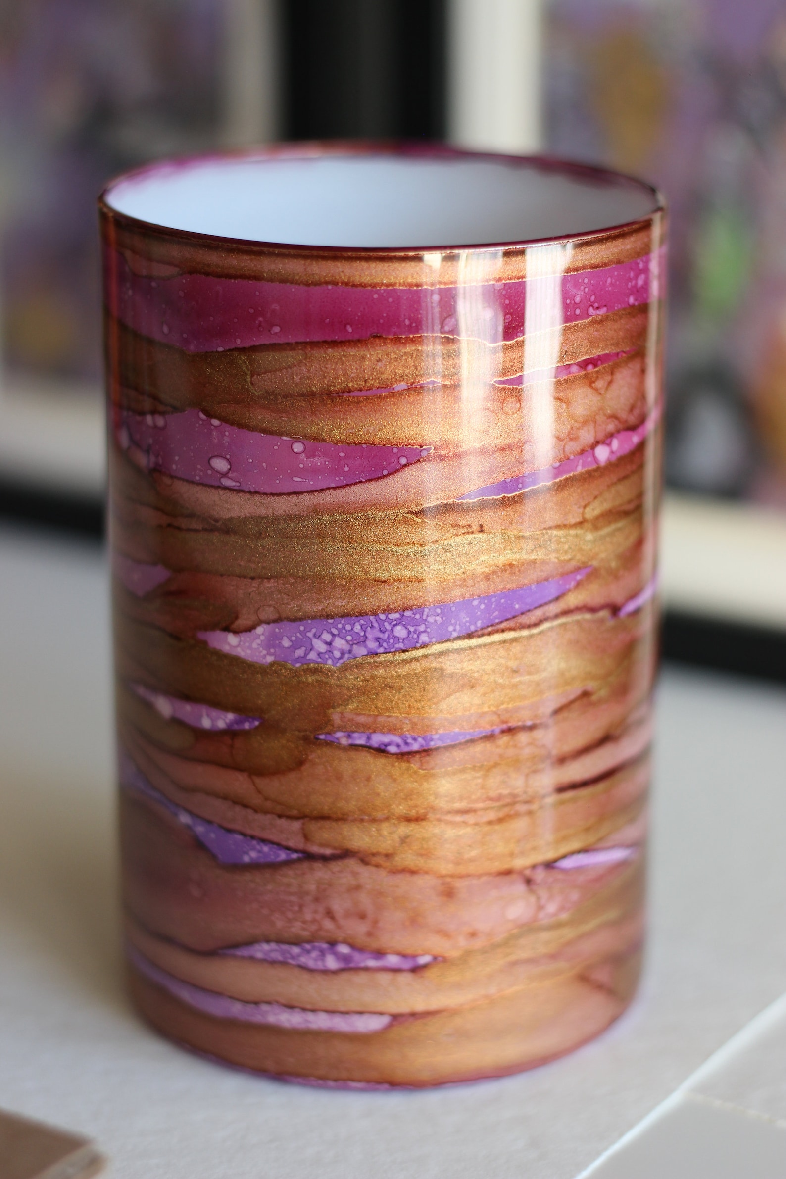 Unique Glass Flower Vase Hand Painted in Alcohol Inks. Cool, Eye ...