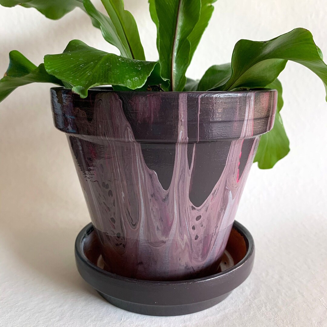 Unique Indoor Abstract Art Terracotta Planter Flower Pot | Psychedelic Acrylic Art | 14 Cm Ø Pot ...