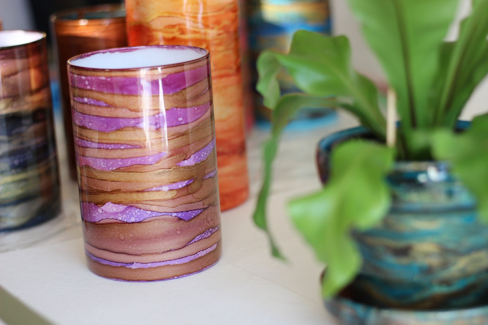 Unique Glass Flower Vase Hand Painted in Alcohol Inks. Cool, Eye ...