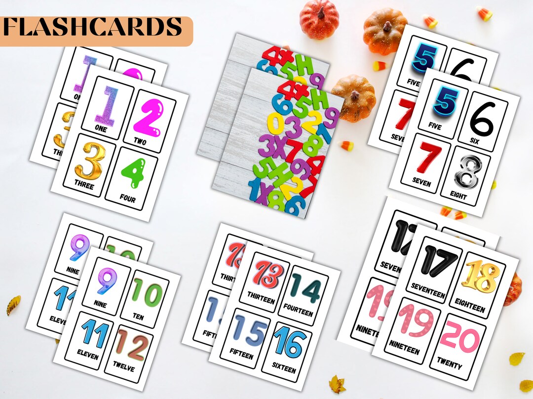 Colourful Numbers Flashcard Printable PDF Memory Aid Digital Flashcard ...