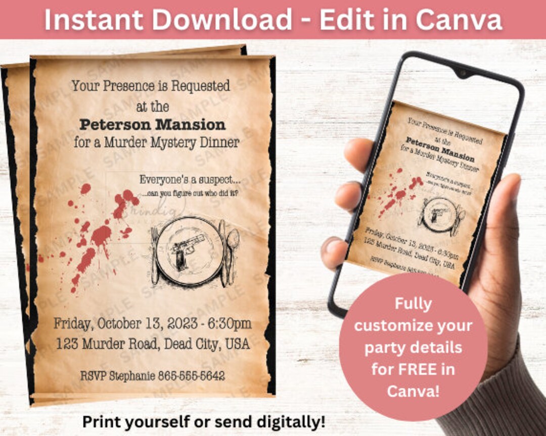 Murder Mystery Dinner Party Invitation | Digital Download | Editable in ...