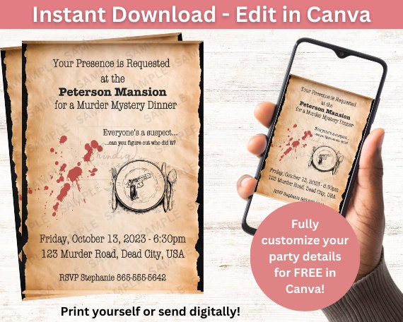 Murder Mystery Dinner Party Invitation | Digital Download | Editable in ...