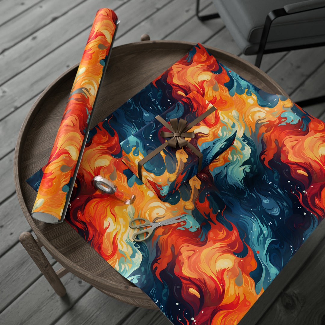 Fire and Water Themed Gift Wrap Flames and Ice Wrapping - Etsy