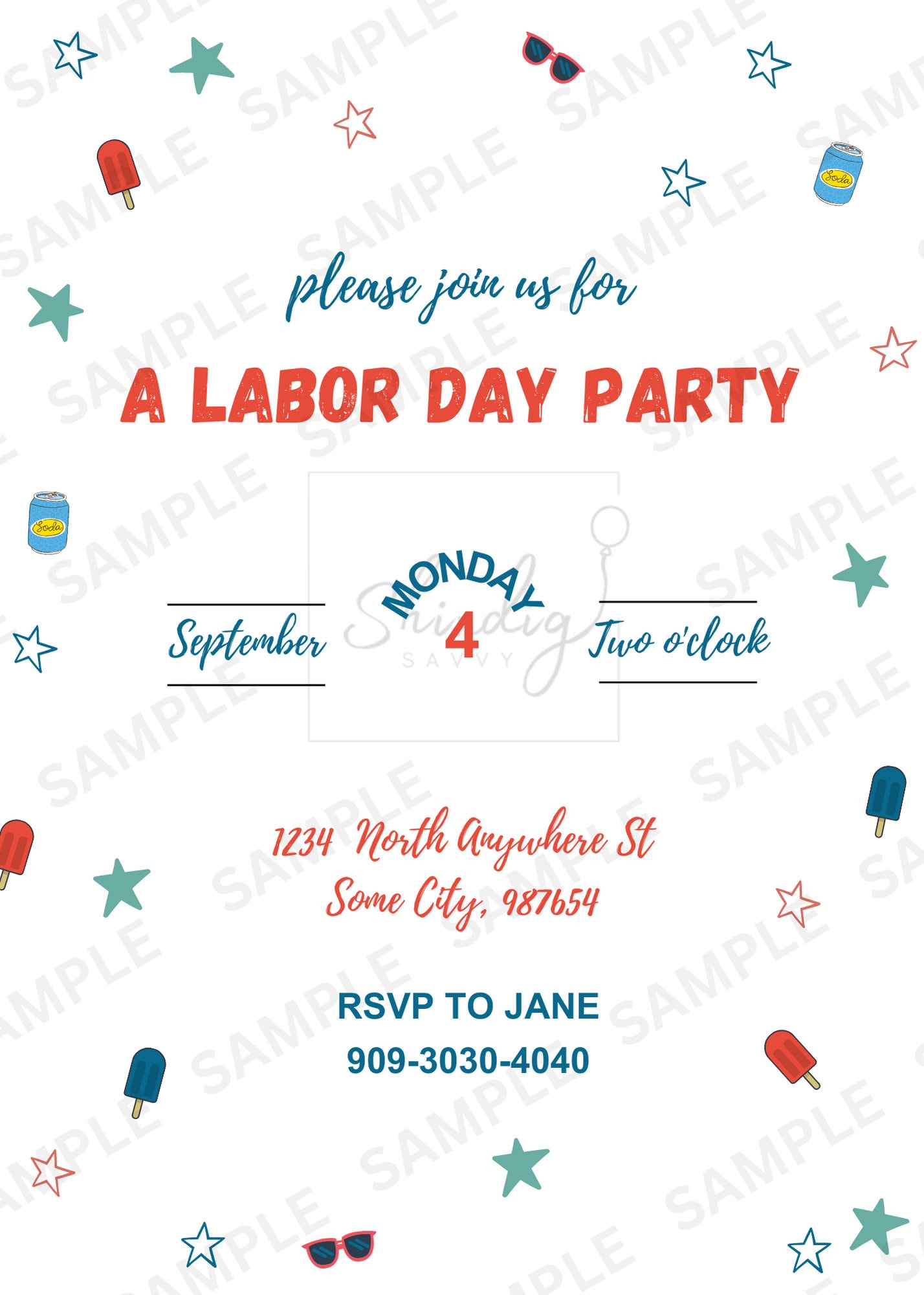 Labor Day Party Invitation USA Party Invite Digital Download Editable ...