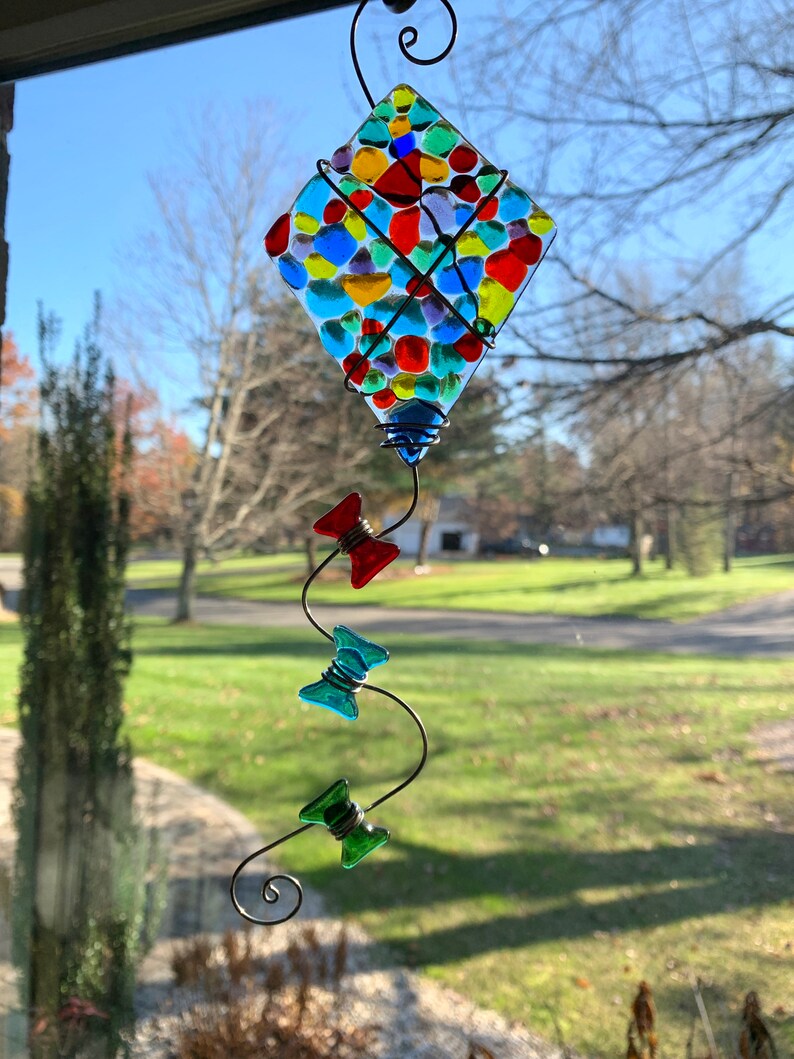 Haywire Art Glass Rainbow Kite Fused Glass Kite Suncatcher | Etsy