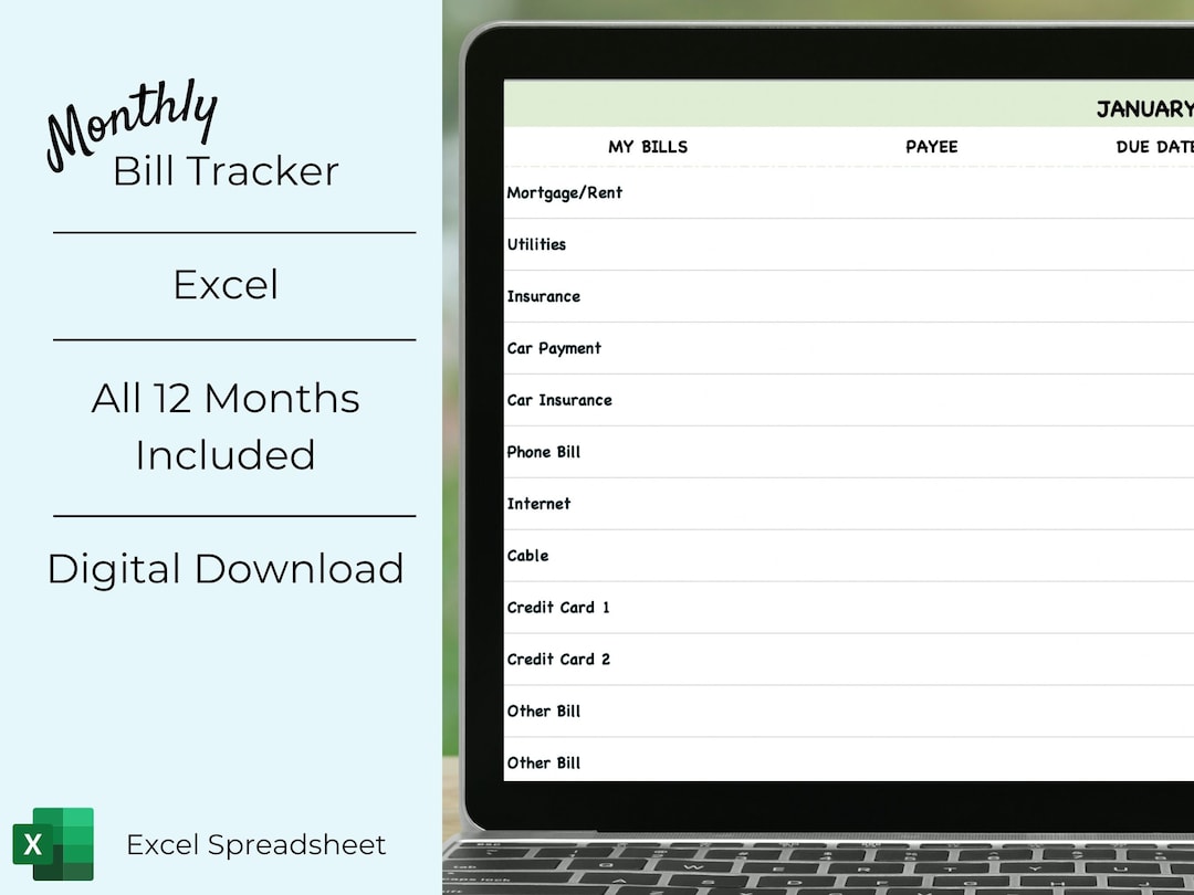 Monthly Bill Tracker Spreadsheet Template | 12 Months | Excel ...