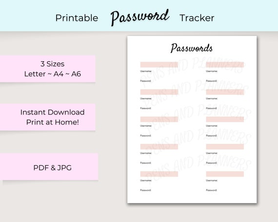 Printable Password Tracker Pink Layout 1 Login - Etsy