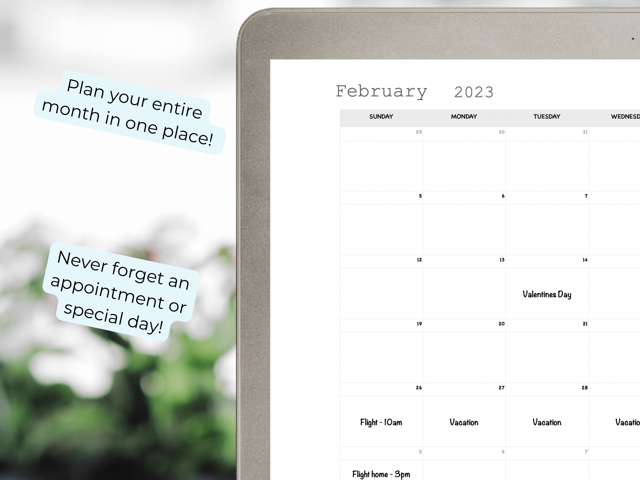 12 Month Monthly Calendar Grey Numbers Editable Digital Download ...