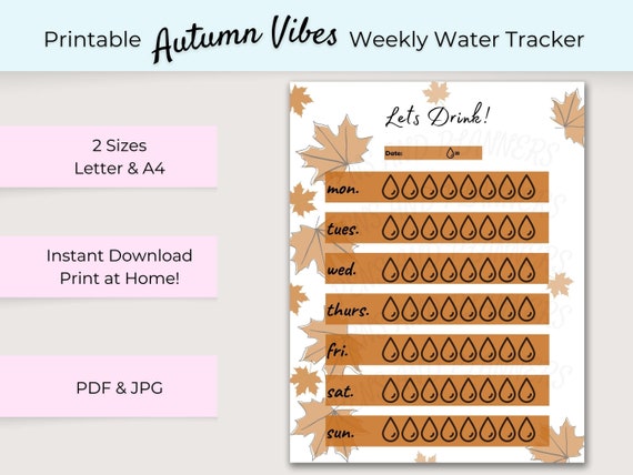 Let's Drink Weekly Water Tracker Printable Water Drops - Etsy