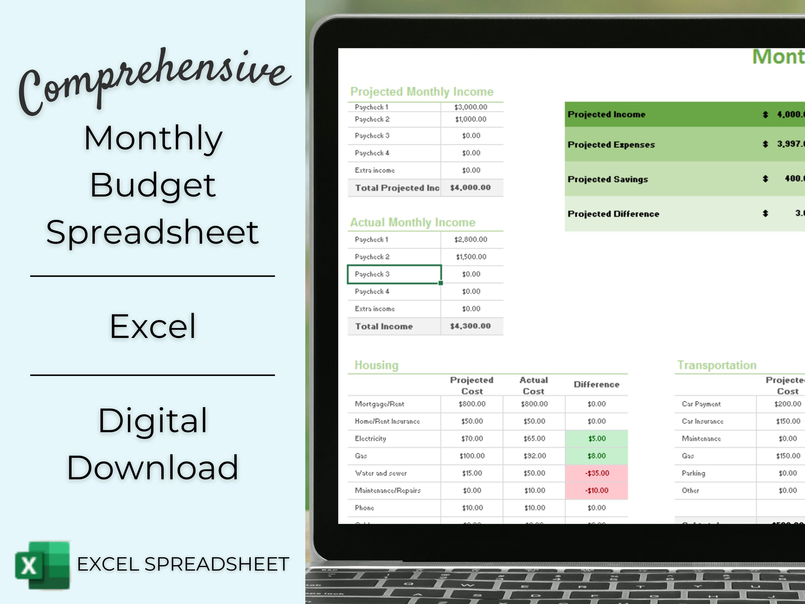 Comprehensive Monthly Budget Spreadsheet Template Excel - Etsy