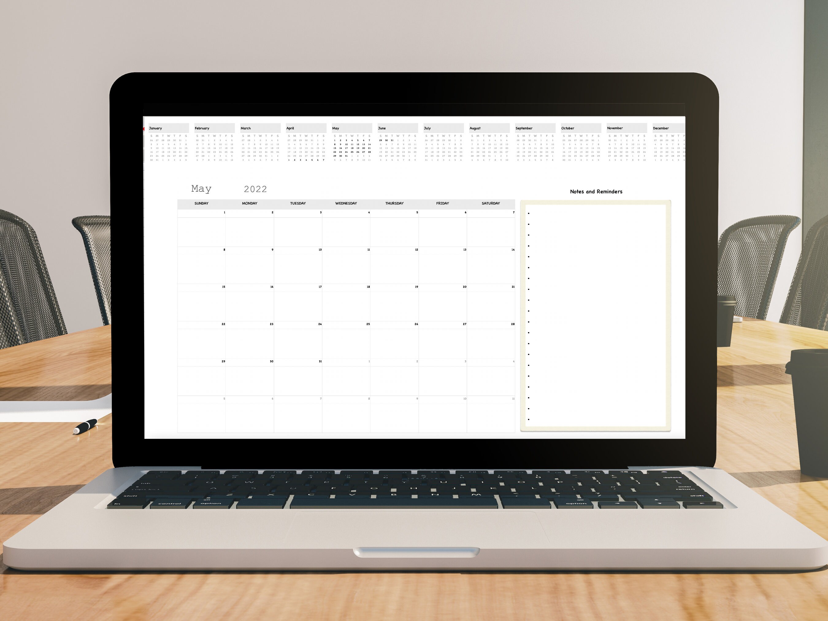 12 Month Monthly Calendar Grey Numbers Editable Digital Download ...