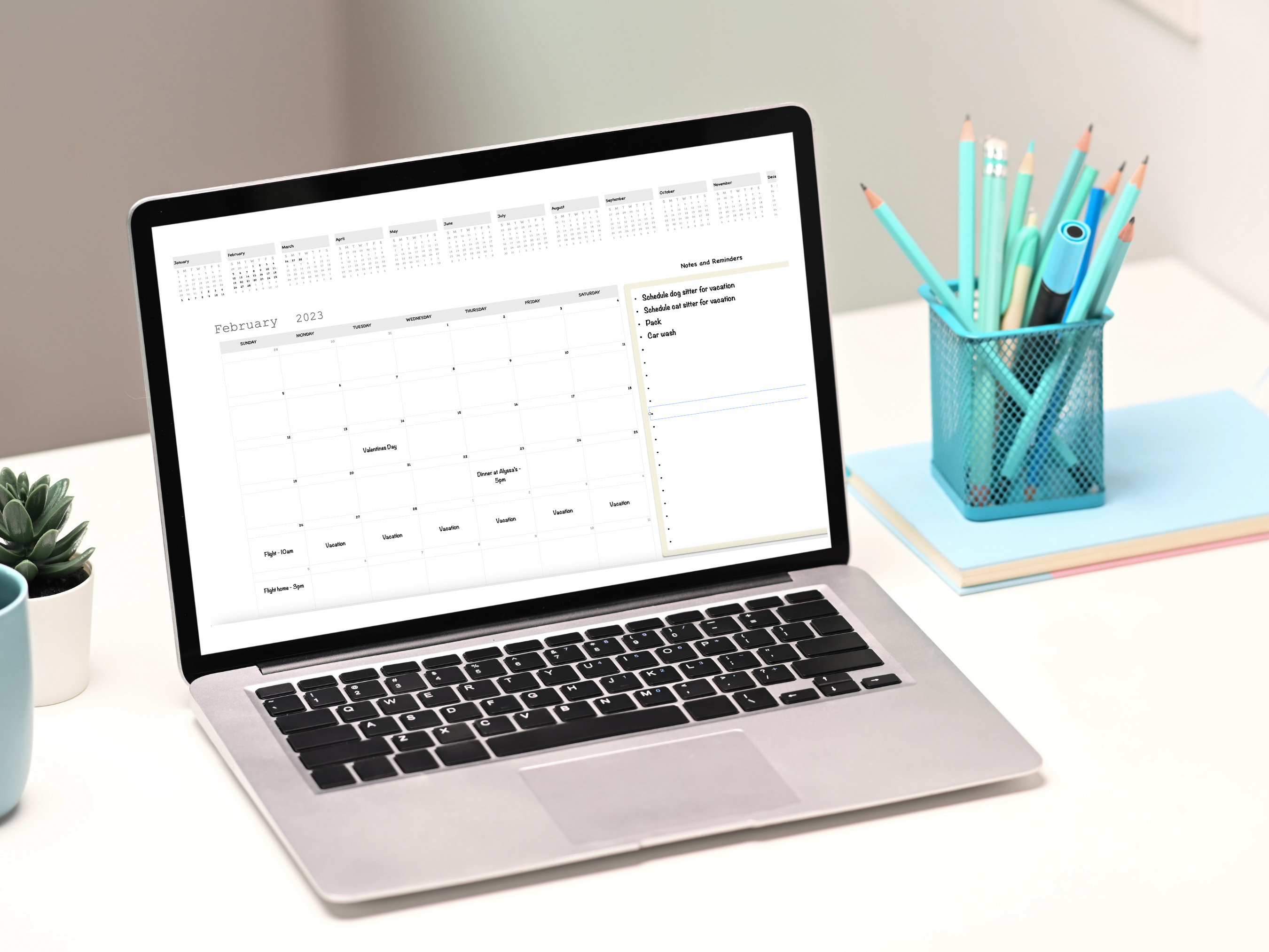 12 Month Monthly Calendar Grey Numbers Editable Digital Download ...