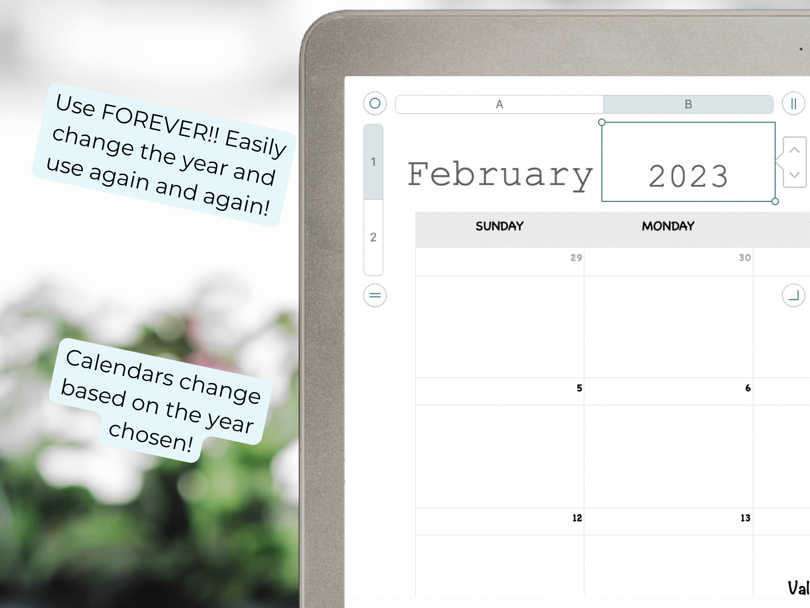 12 Month Monthly Calendar Grey Numbers Editable Digital Download ...