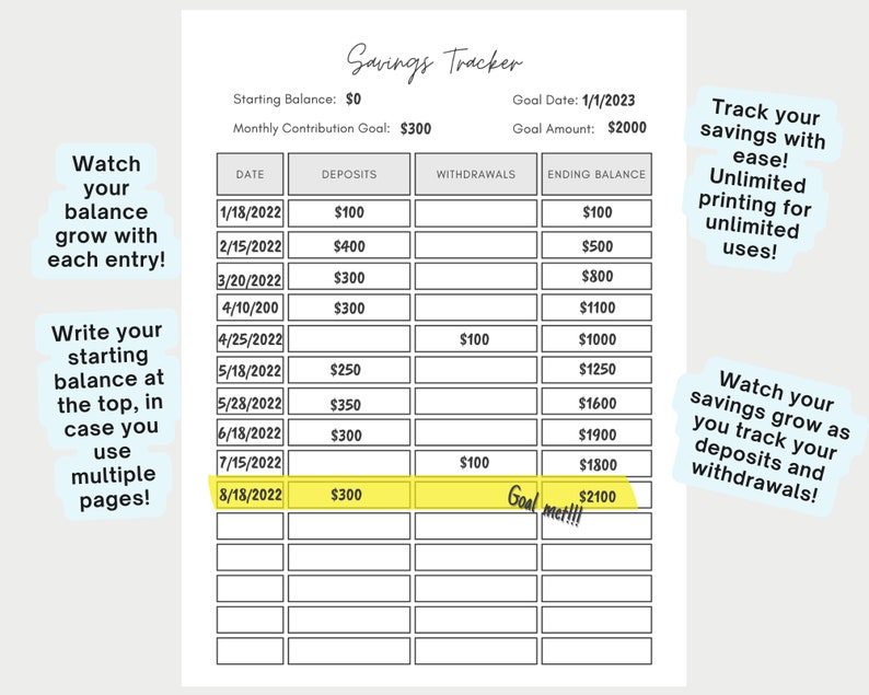 Printable Savings Tracker Minimalist Budget Planning Household Bills ...