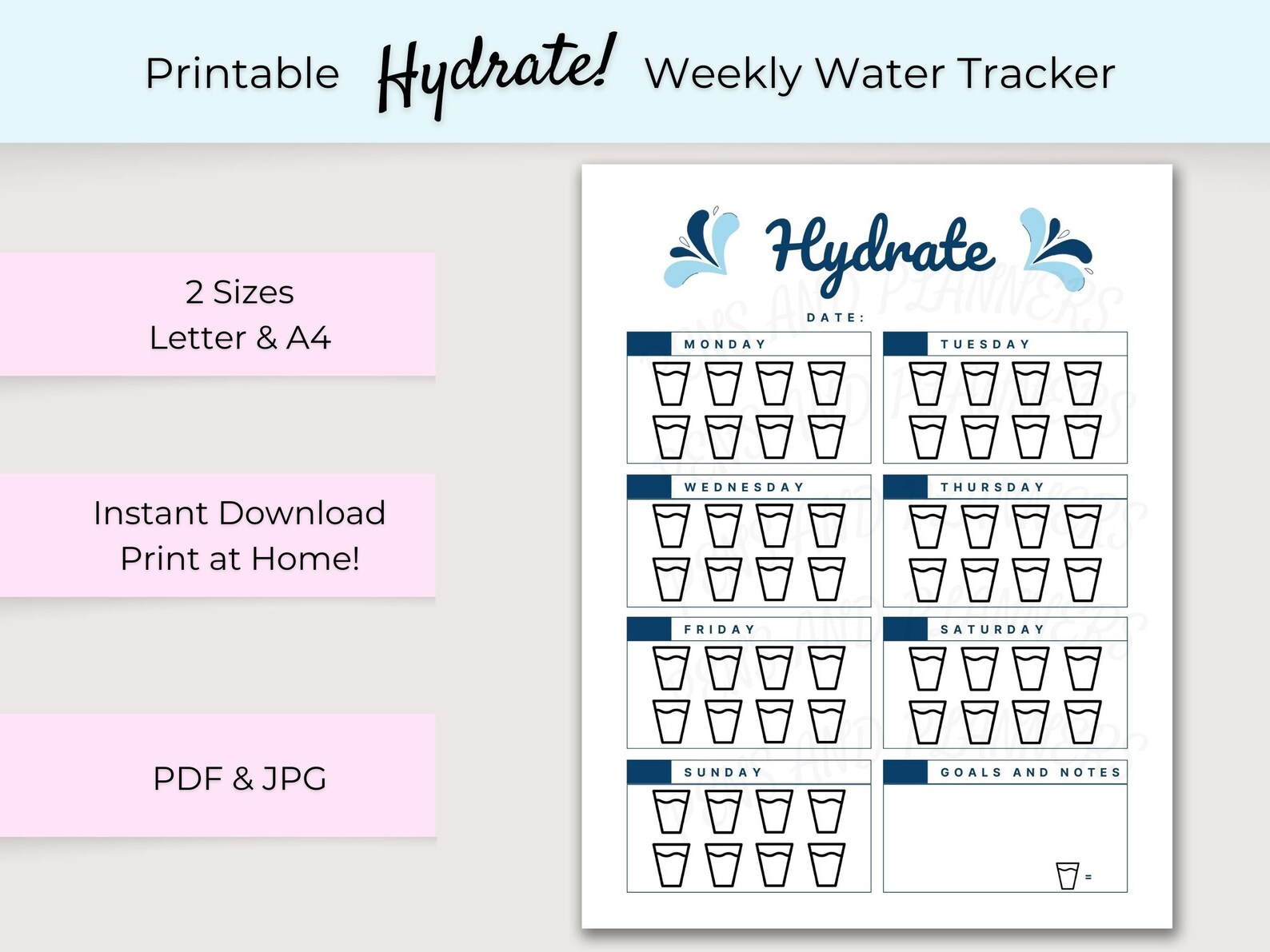 Hydrate Weekly Water Tracker Printable Undated Letter A4 - Etsy