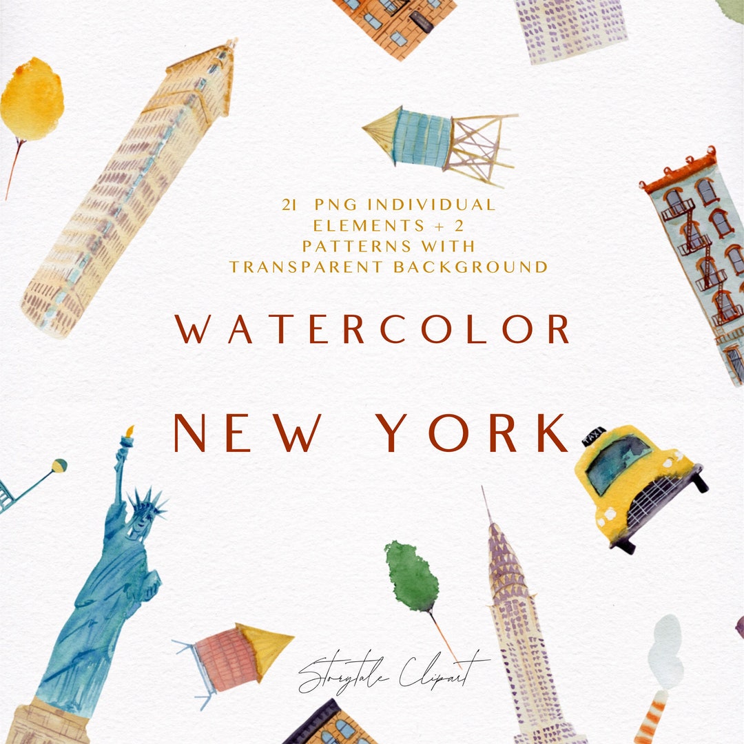 Watercolor Clipart Set new York 2 Pattern Elements, 2 Patterns ...