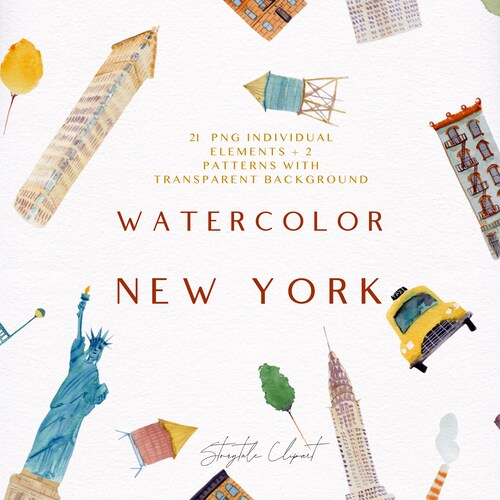 Watercolor Clipart Set new York 2 Pattern - Etsy