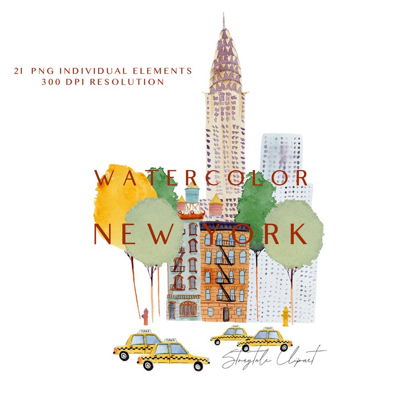 Watercolor Clipart Set new York 2 Pattern Elements, 2 Patterns ...