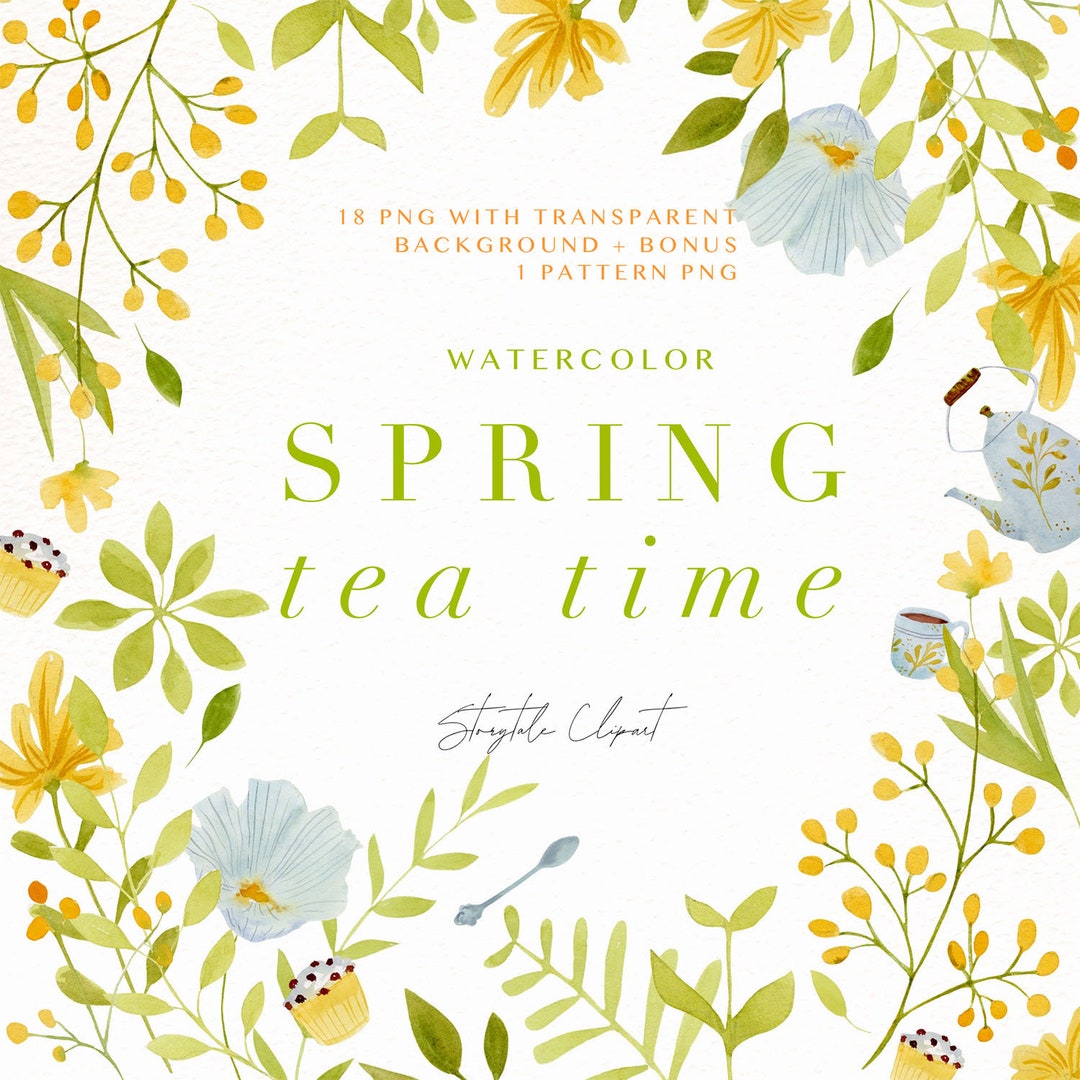 Spring Tea Time Clipart Set (digital Download), Watercolor Hand-drawn ...