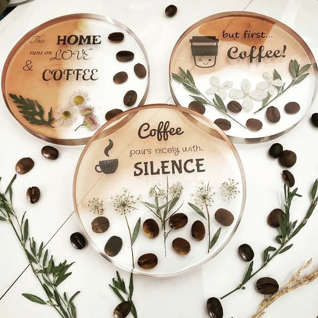 Coffee Bean Resin Coasters/ Pressed Flowers/ Coffee Lover - Etsy Canada