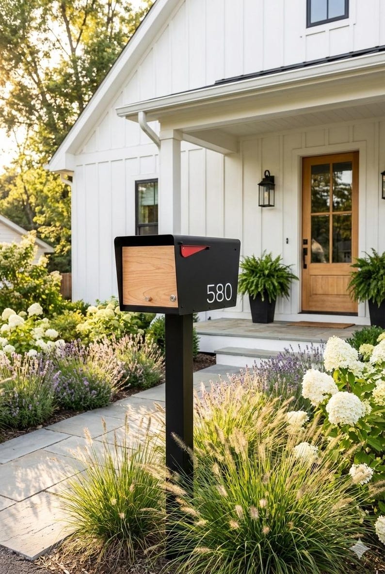 Personalized Post Mounted Mailbox , Modern With Security Lock, Extra ...