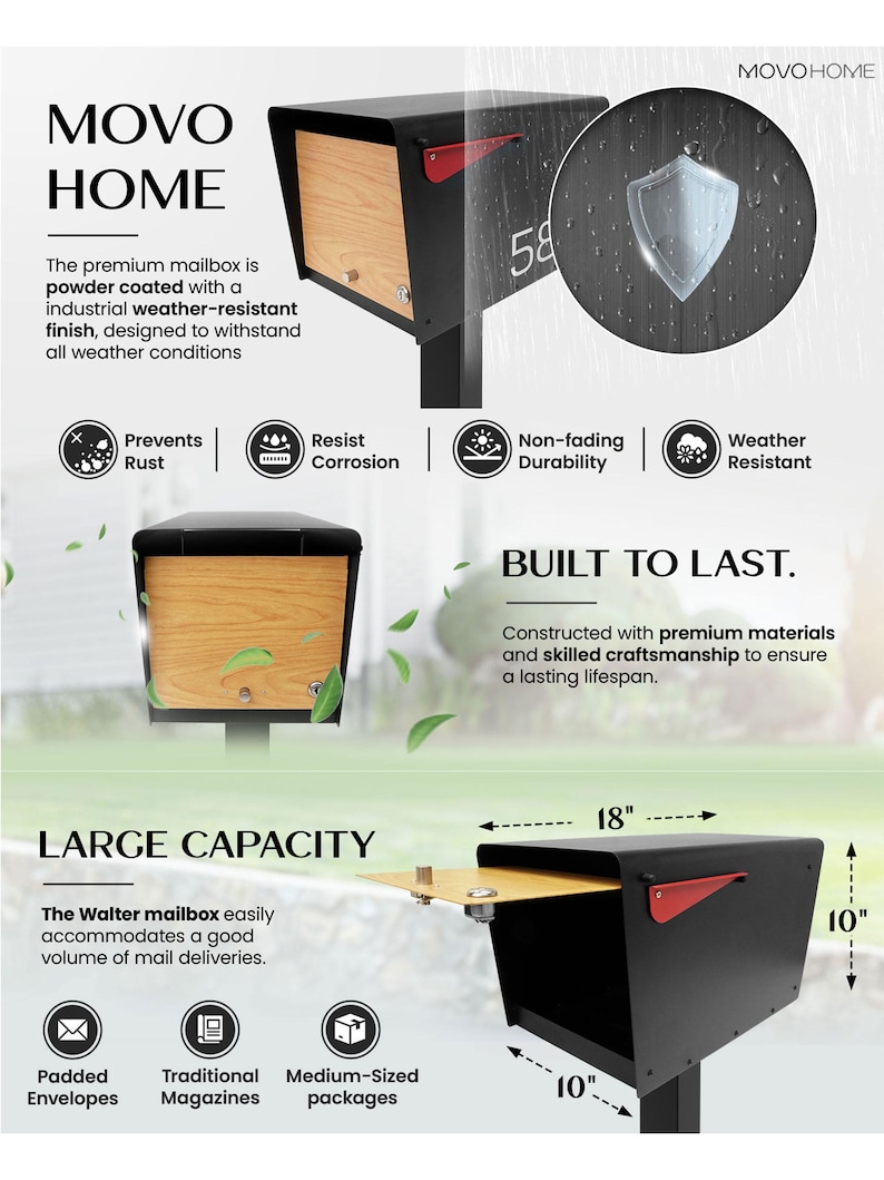 Personalized Post Mounted Mailbox , Modern With Security Lock, Extra ...