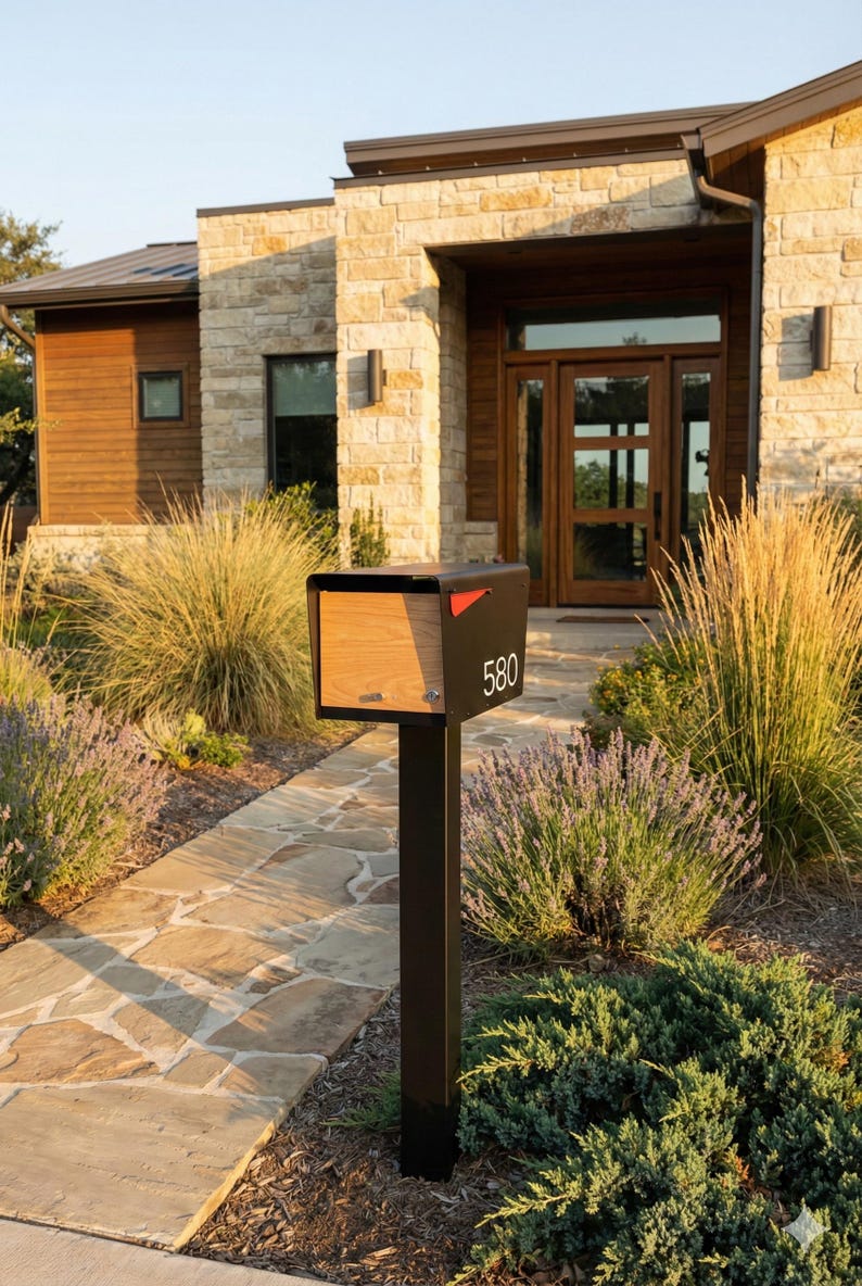 Personalized Post Mounted Mailbox , Modern With Security Lock, Extra ...