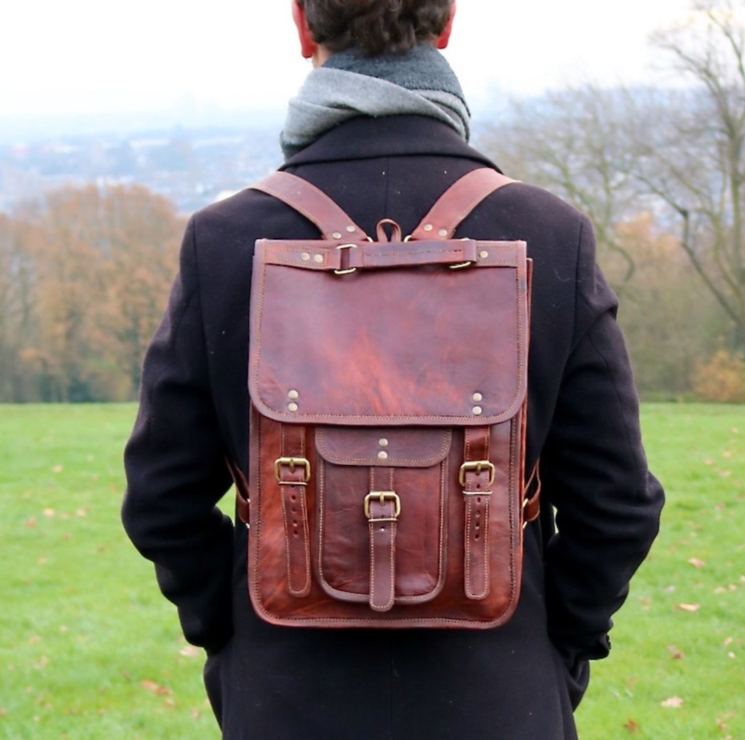 LEATHER SATCHEL BACKPACK, Atlas 15" Tall - Etsy