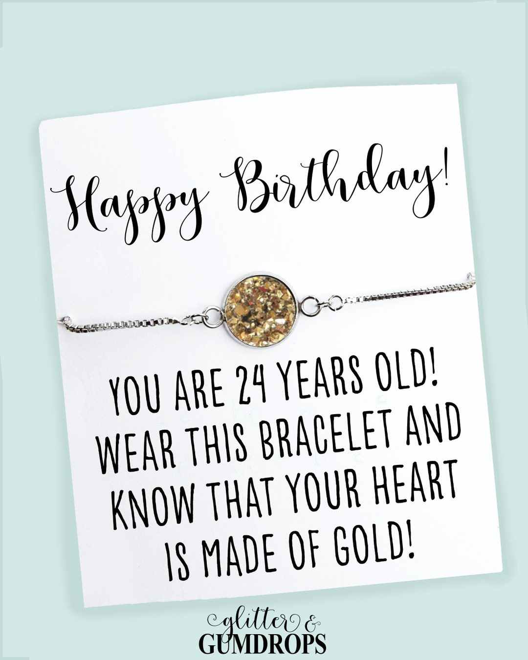Happy 24th Birthday Card and Bracelet- Personalized Age- 24 Birthday ...