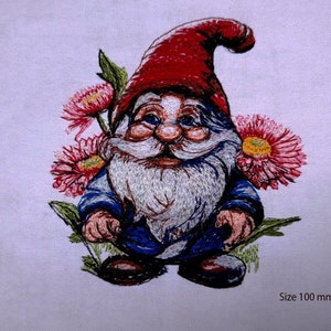 Super Detailed Gnome Machine Embroidery Design, Gnome and Flowers ...