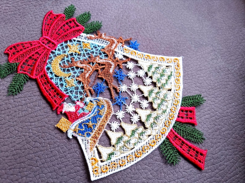 FSL Santa Decoration Christmas Bell With Bow and Reindeer Team, Lace ...