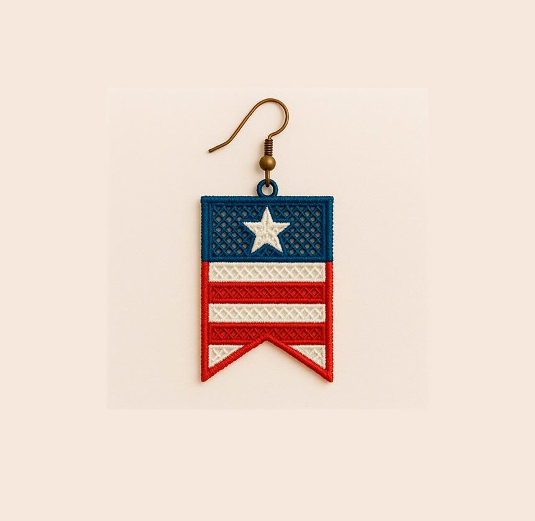 FSL Earrings. Machine Embroidery Patriotic Star Earrings. 4th of July ...